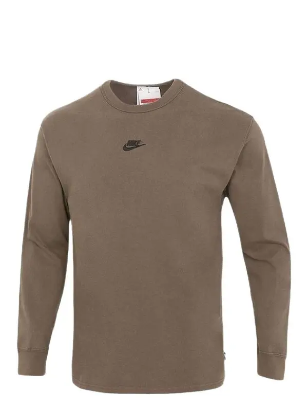 Nike Solid Color Small Logo Round Neck Long Sleeves Coffee T-shirt - Brown