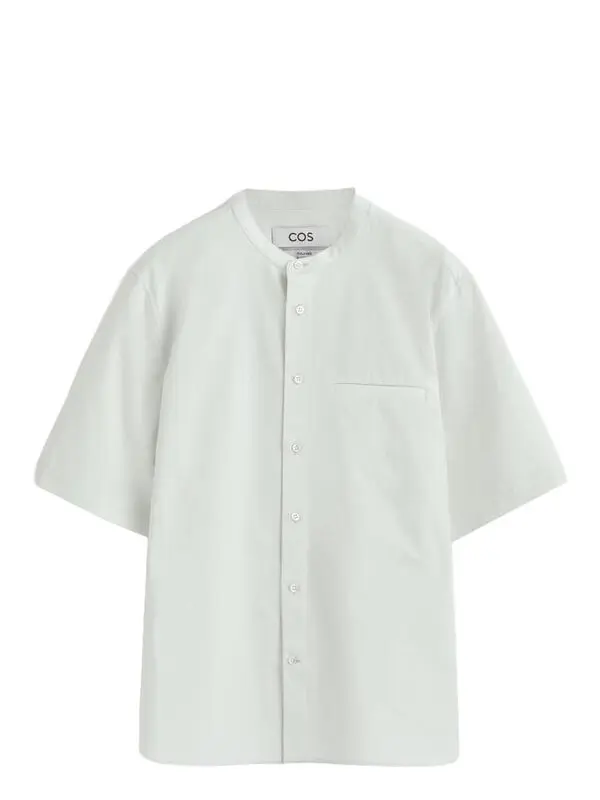 Cos Cotton-poplin Granddad-collar Shirt - Green
