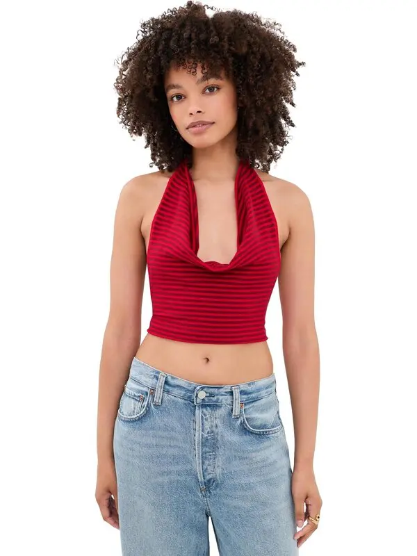 Frankies Bikinis Briar Cloud Knit Halter Top - Spring Stripe