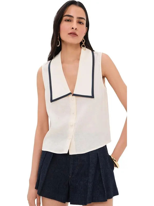 FRAME The Cabana Linen Top - Cream Multi