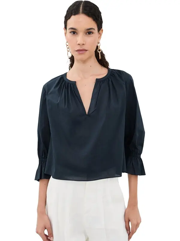 FRAME The Poet Blouse In Cotton - Navy