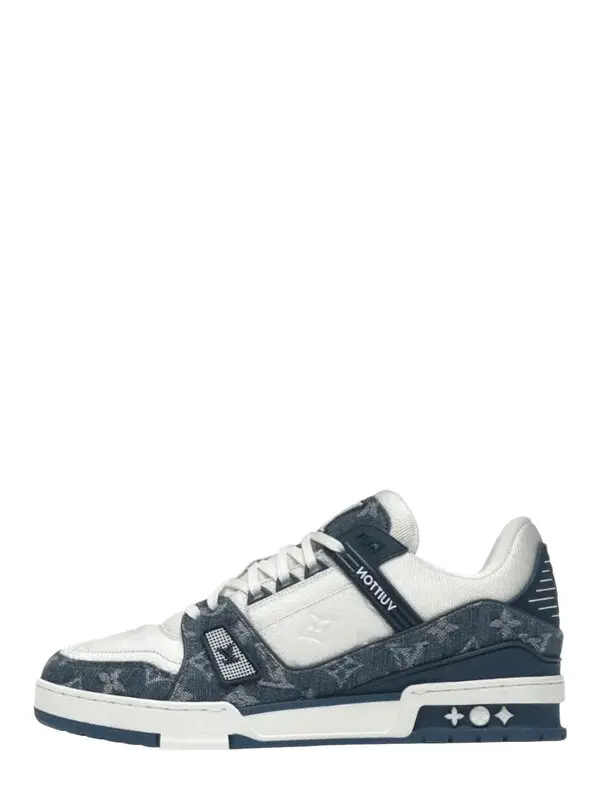 LOUIS VUITTON Trainer Low Monogram Denim Sneakers - White/blue