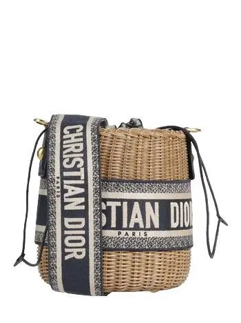 Dior Woven Bucket Bag With Embroidered Logo - Beige