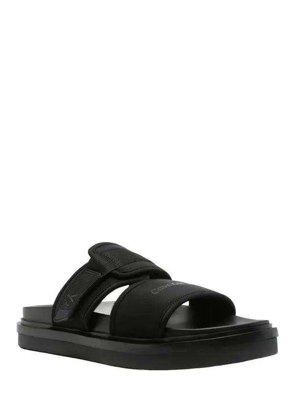 Calvin Klein Double Logo-print Slippers - Black