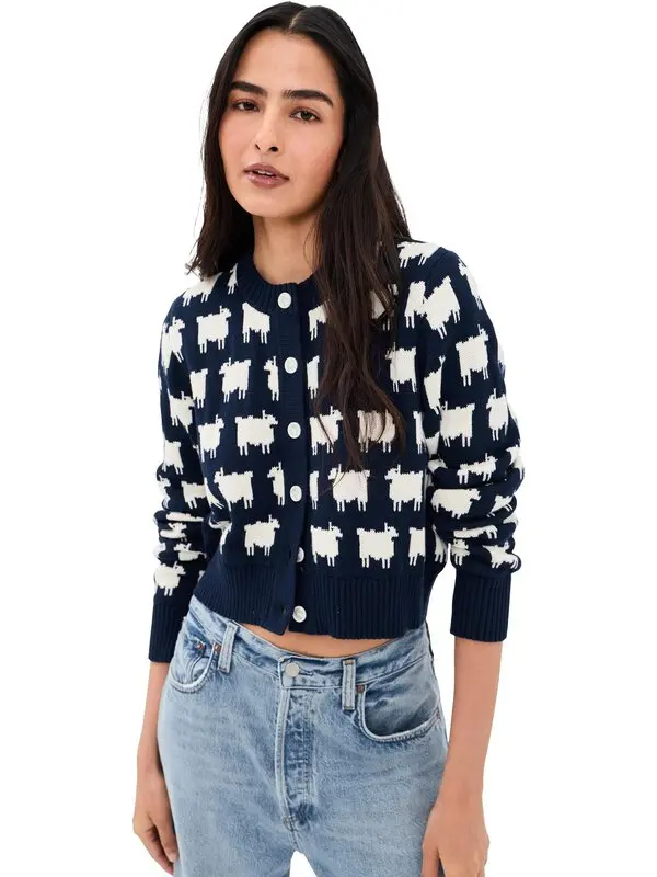 ROWING BLAZERS Cropped Sheep Cardigan - Navy