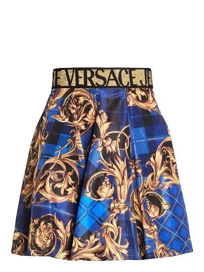 Versace Pleated Metallic Print Mini Skirt - Blue