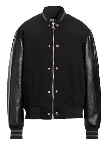 Versace Denim Bomber Jacket With Faux Leather Sleeves - Black