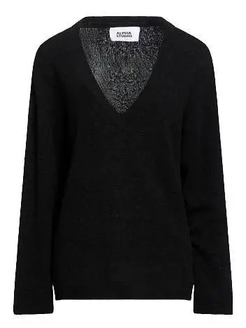 Alpha Studio V-neck Sweater In Virgin Wool Blend - Black