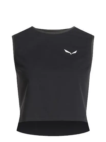 SALEWA Cropped Sleeveless Crewneck T-shirt In Stretch Fabric - Black