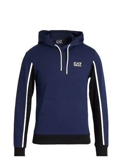 EA7 Cotton Terry Hoodie With Side Seam Stripes - Navy