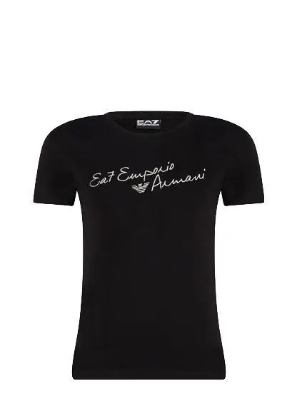 EA7 Cotton Elastane T-shirt With Embroidered Logo - Black