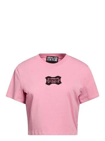 Versace Cropped Cotton T-shirt With Appliqués - Pink