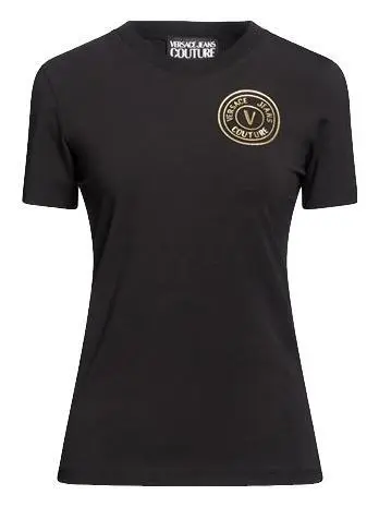 Versace Cotton Elastane T-shirt With Metallic Logo - Black