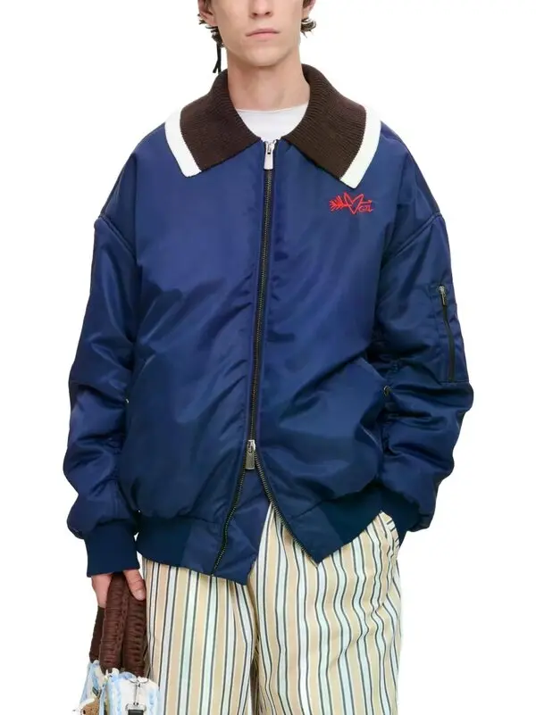 CHARLES JEFFREY Logo Embroidered Bomber Jacket - Blue
