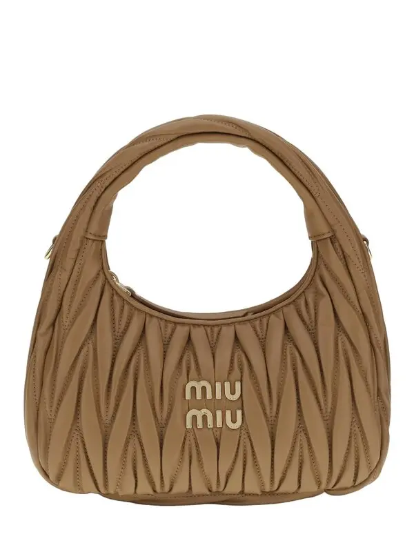 Miu Miu Quilted Matelassé Leather Hobo Handbag - Beige