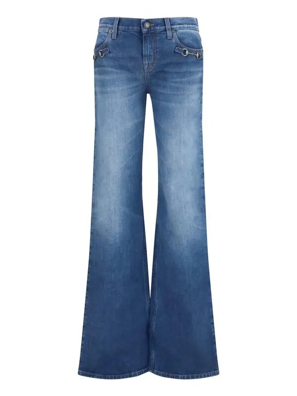 Gucci Stretch Cotton Jeans With Horsebit Detail - Blue