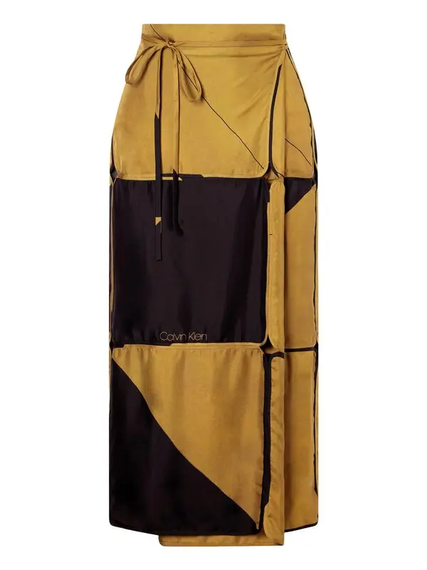 Calvin Klein Patchwork Silk Midi Skirt - Brown