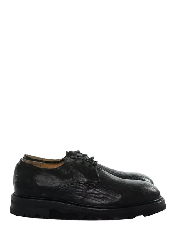 ZIGGY CHEN Crinkled-leather Derby Shoes - Black