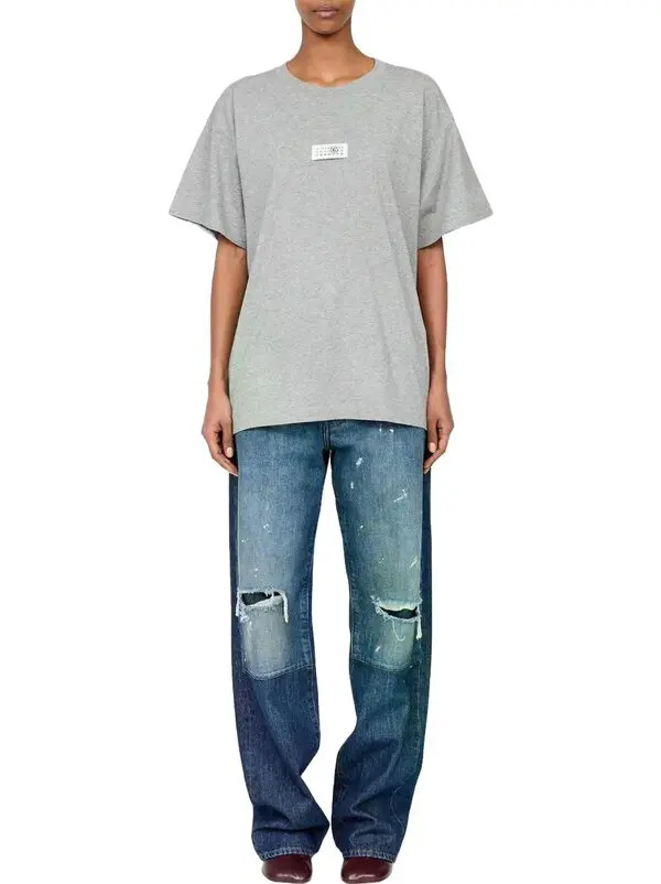 MAISON MARGIELA Mélange Cotton Jersey T-shirt With Numeric Artwork Label - Grey