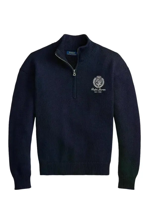 Polo Ralph Lauren Embroidered Crest Quarter-zip Sweater - Blue