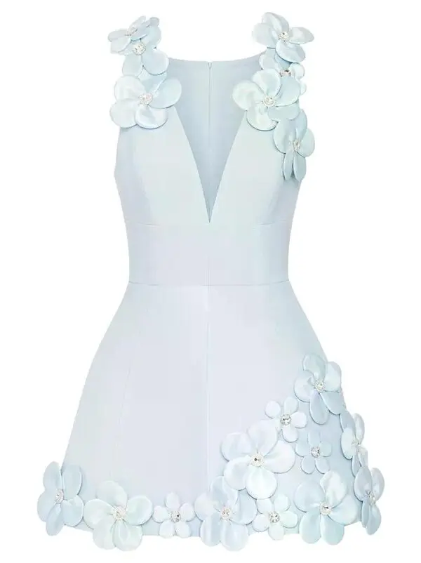 BRONX AND BRONCO Estelle Floral-appliqué Mini Dress - Blue