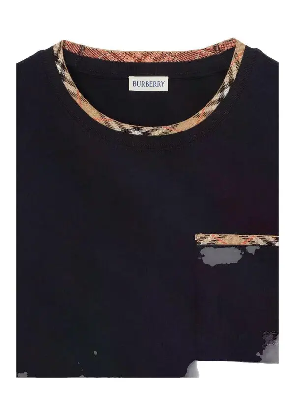 Burberry Check Trim Cotton T-shirt - Blue