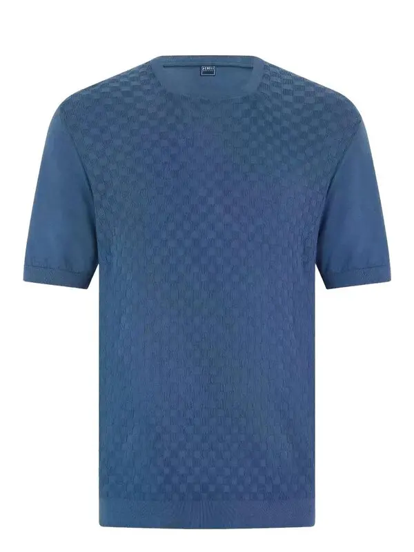 Fedeli Check-pattern Short-sleeve T-shirt - Blue