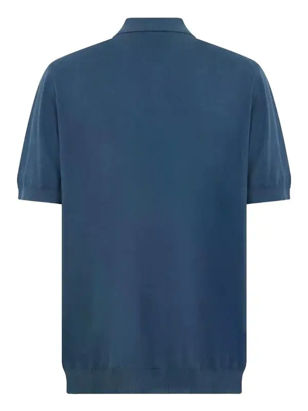 Fedeli Geometric-patterned Zip-fastening Polo Shirt - Blue