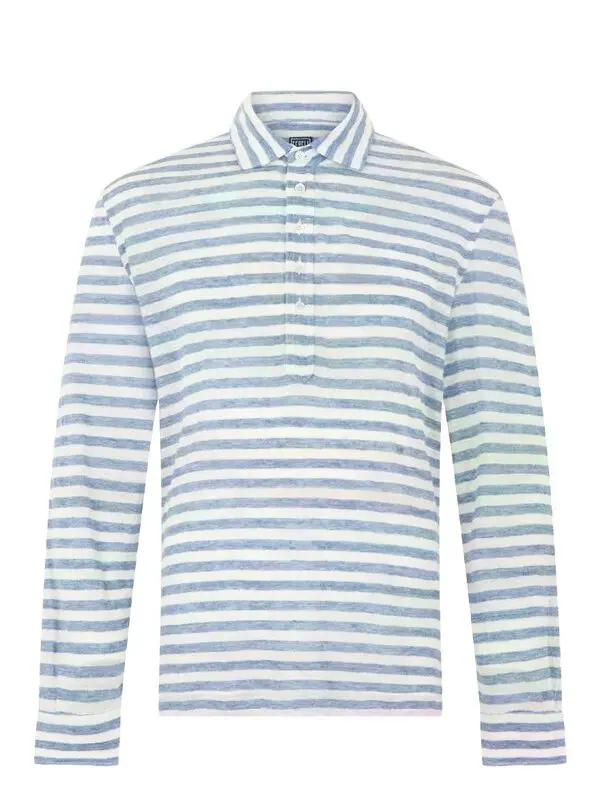 Fedeli Striped Long-sleeve Polo Shirt - Blue
