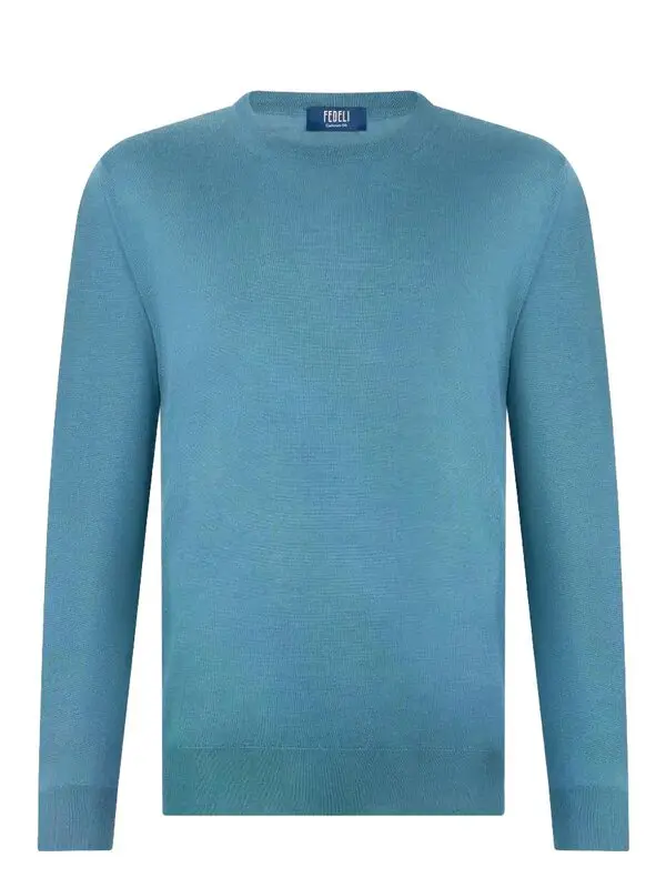 Fedeli Fine-knit Crew-neck Sweater - Blue