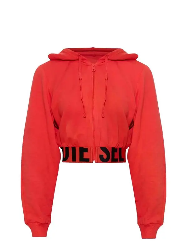 DIESEL® Cropped Hoodie With Logo Tape Trim - Red