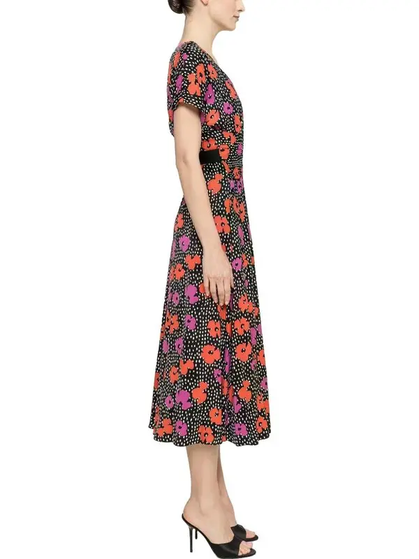 NISSA Floral-print Viscose Midi Dress - Black