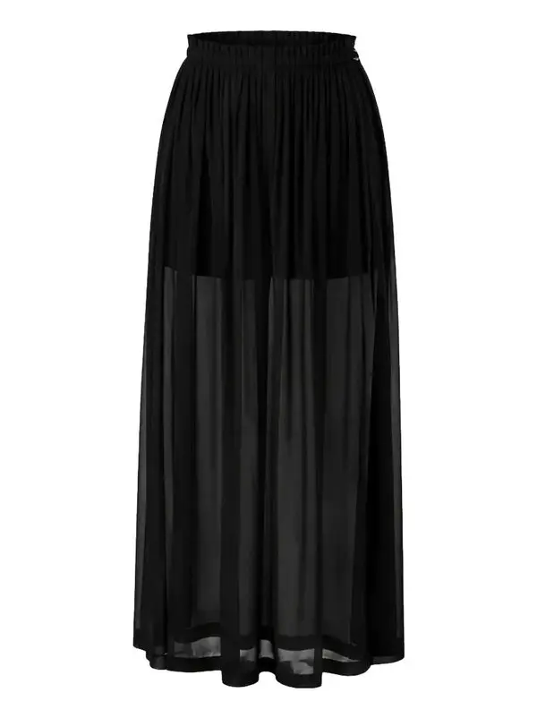 ELEH Sheer Pleated Palazzo Pants - Black