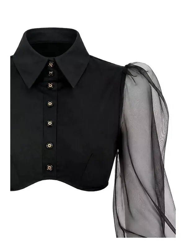 Elisabetta Franchi Organza Sleeve Cropped Shirt - Black