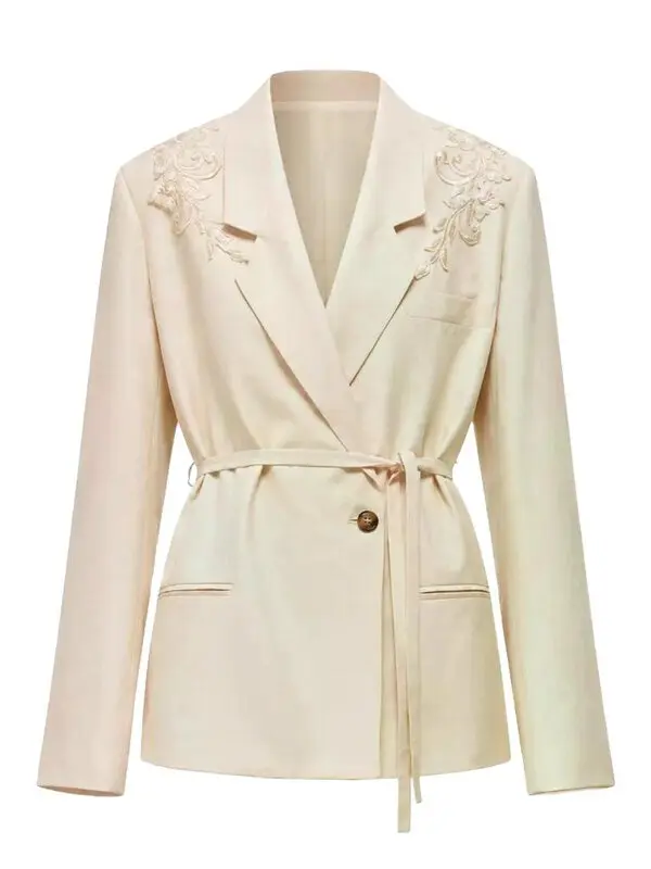 BLUGIRL Lace-embellished Belted Blazer - Neutrals