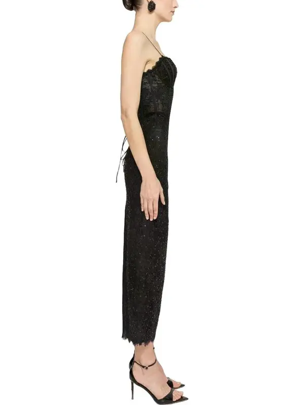 NISSA Exaggerated Hip Lace Midi Dress - Black