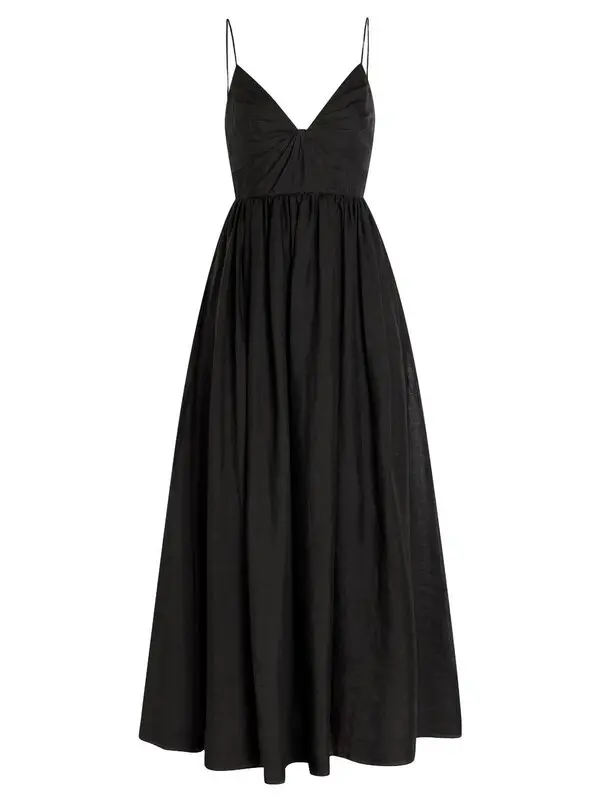 Aje Vacation Pleated Ramie Maxi Dress - Black