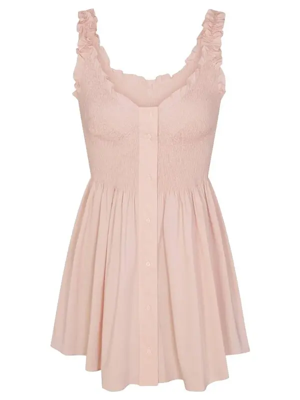 SKIMS Smocked Poplin Mini Dress With Button Detail - Pink