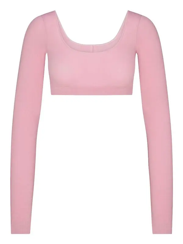 SKIMS Cropped Ribbed Wool-blend Long Sleeve Top - Pink