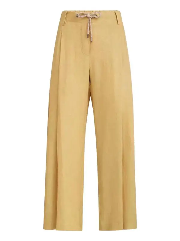 Brunello Cucinelli Drawstring Linen Trousers With Monili Detail - Yellow
