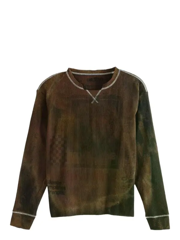 SAITOS Graphic-print Waffle-knit T-shirt - Brown