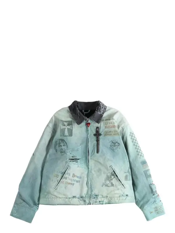 SAITOS Distressed Graphic-print Work Jacket - Blue