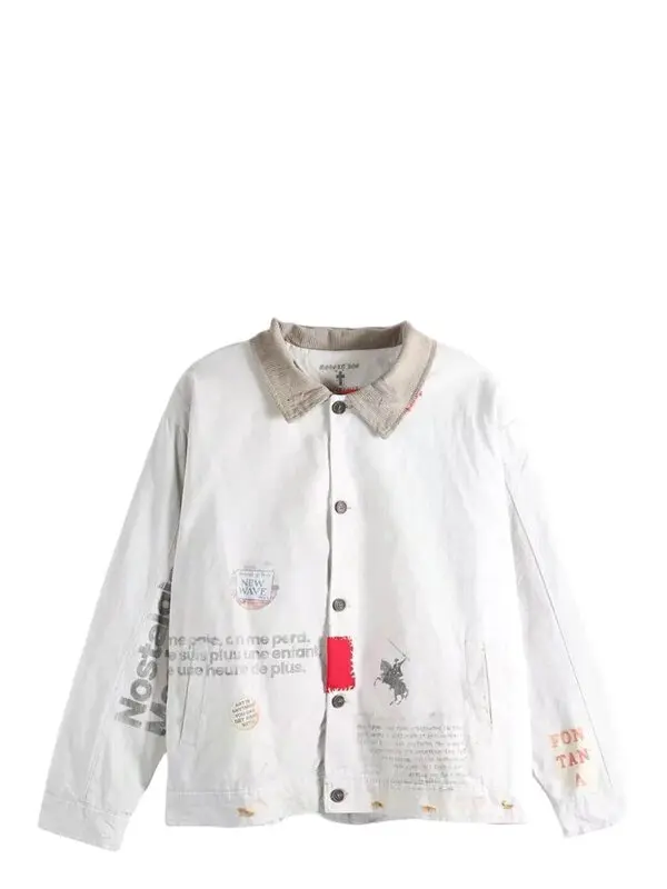 SAITOS Graphic-print Cotton Jacket With Patch Detail - Grey