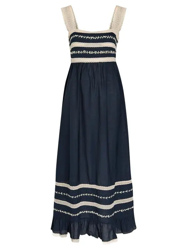 Rixo Malie Lace-trimmed Cotton-blend Midi Dress - Navy