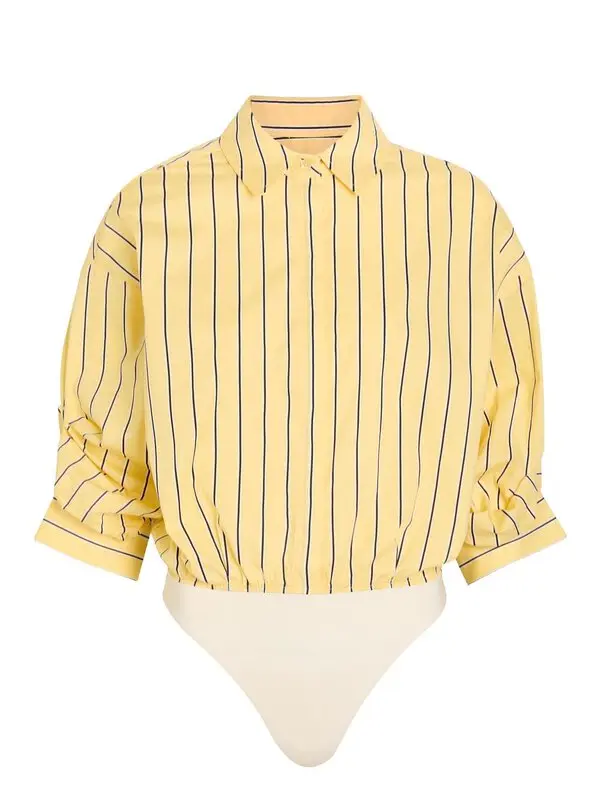 Staud Traverse Striped Stretch-cotton Poplin Shirt Bodysuit - Yellow