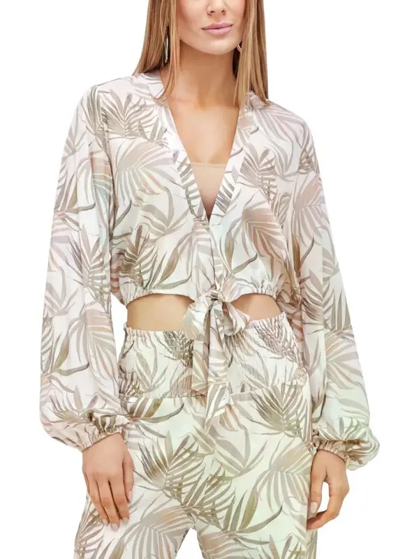 Melissa Odabash Gemma Palm-print Tie-front Top - Neutrals