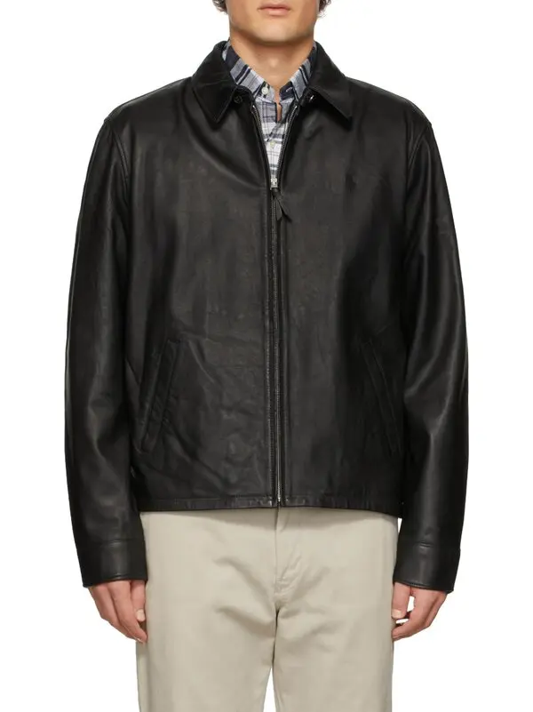Polo Ralph Lauren Leather Zip-up Jacket With Logo Embroidery - Black