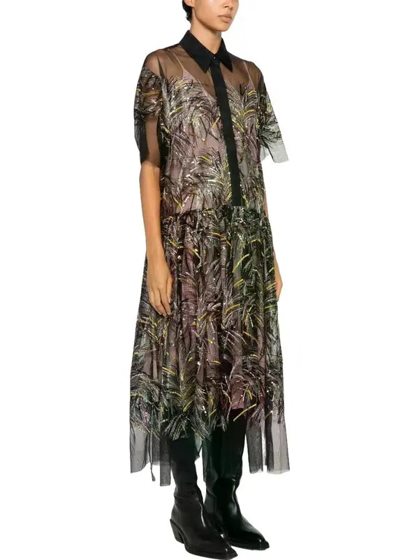 PSOPHIA Sequin-embellished Semi-sheer Midi Dress - Black