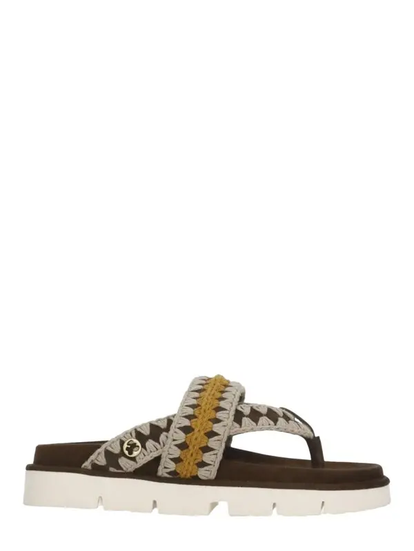 Mou Crochet Platform Sandals - Brown