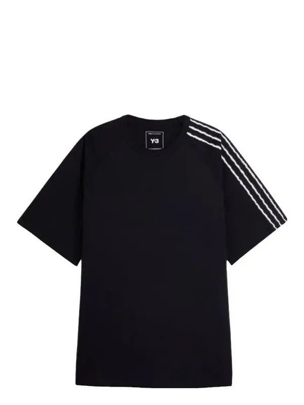 Y3 Raw Edge 3-stripes Short Sleeve Tee - Black